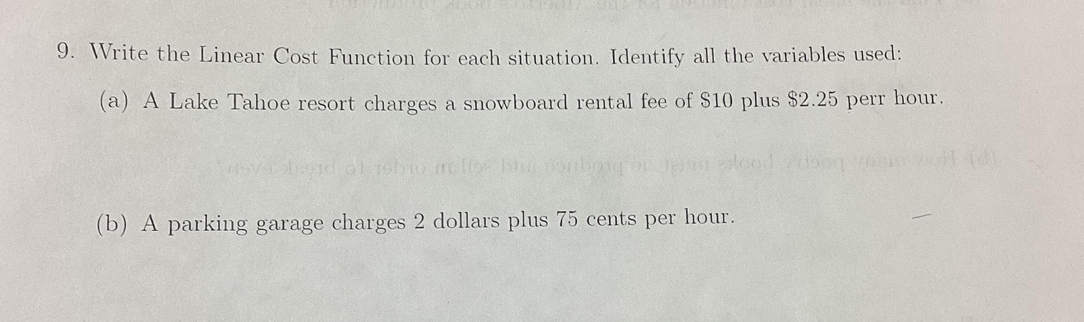 Solved Write The Linear Cost Function For Each Situation 0294