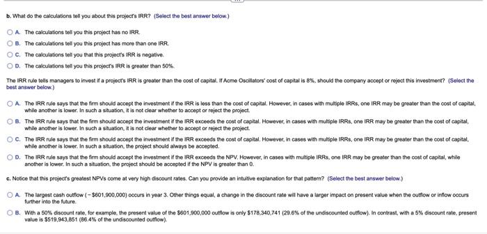 Problems with the IRR method Acme Oscillators is | Chegg.com