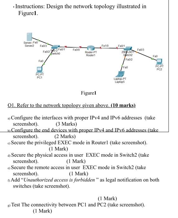 Solved · Instructions: Design the network topology | Chegg.com