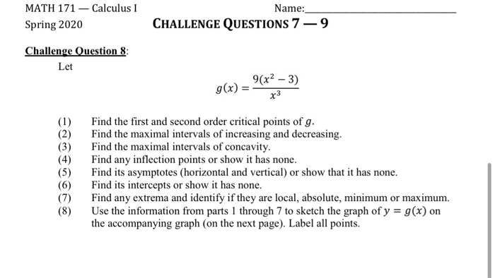 Solved MATH 171 – Calculus I Spring 2020 Name: CHALLENGE | Chegg.com