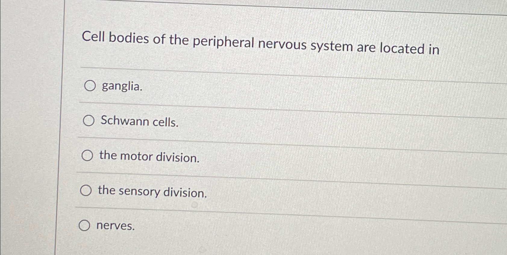 Solved Cell bodies of the peripheral nervous system are | Chegg.com