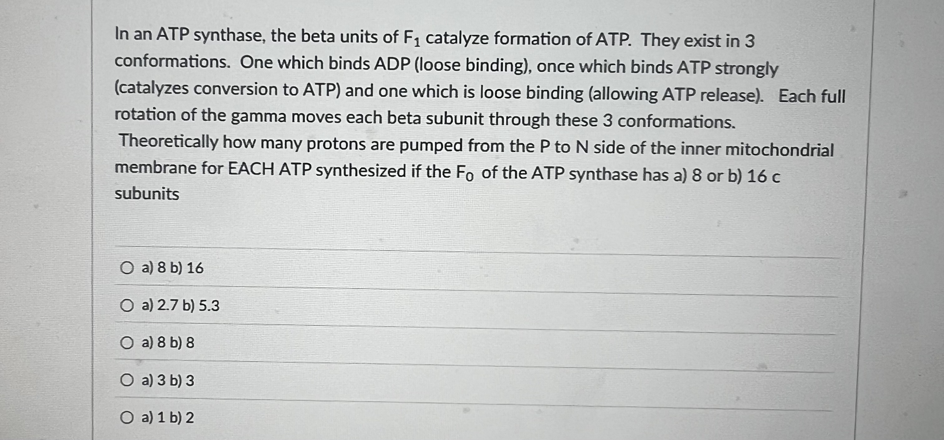 Solved In an ATP synthase, the beta units of \( ﻿F_{1} \) | Chegg.com