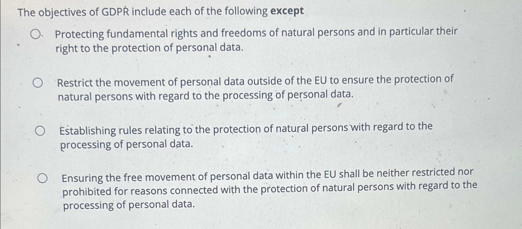 Solved The objectives of GDPR include each of the following | Chegg.com