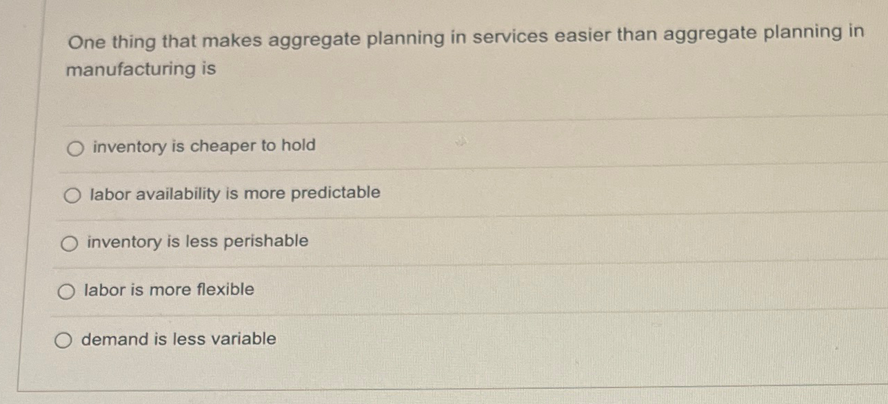 Solved One thing that makes aggregate planning in services | Chegg.com