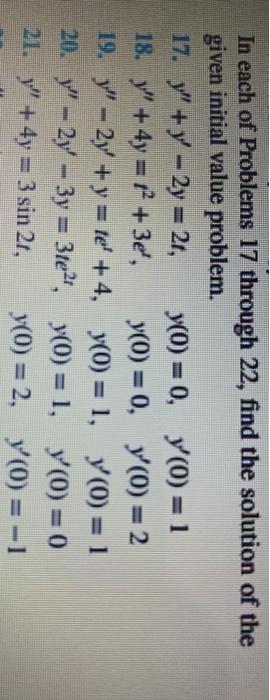Solved In each of Problems 17 through 22, find the solution | Chegg.com