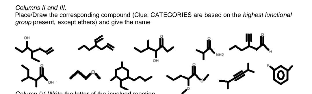 Solved Columns II and III. Place/Draw the corresponding | Chegg.com