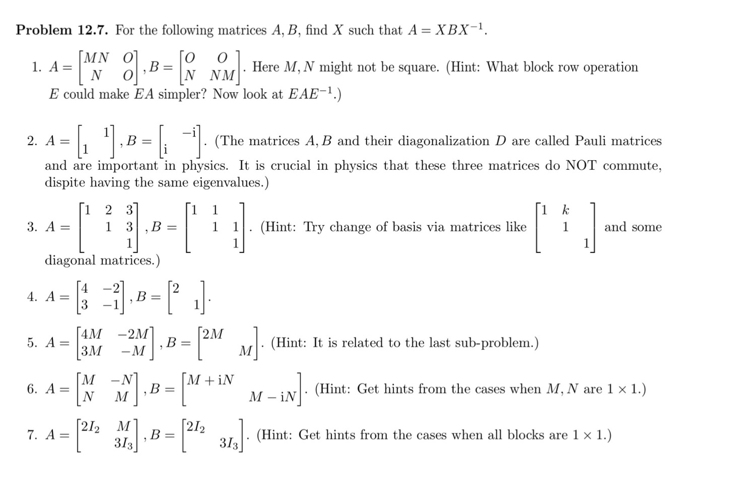 Solved Problem 12.7. ﻿For the following matrices A,B, ﻿find | Chegg.com