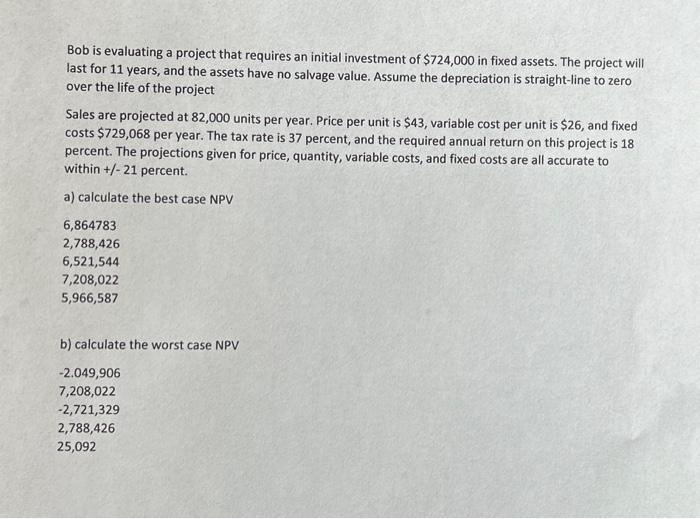 Solved Bob is evaluating a project that requires an initial | Chegg.com