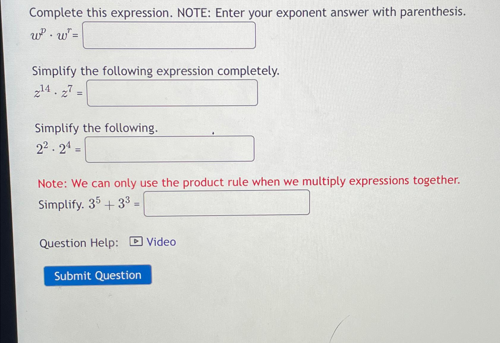Solved Complete this expression. NOTE: Enter your exponent | Chegg.com