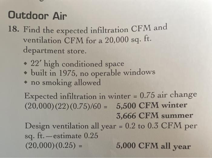Solved Outdoor Air 18. Find the expected infiltration CFM | Chegg.com