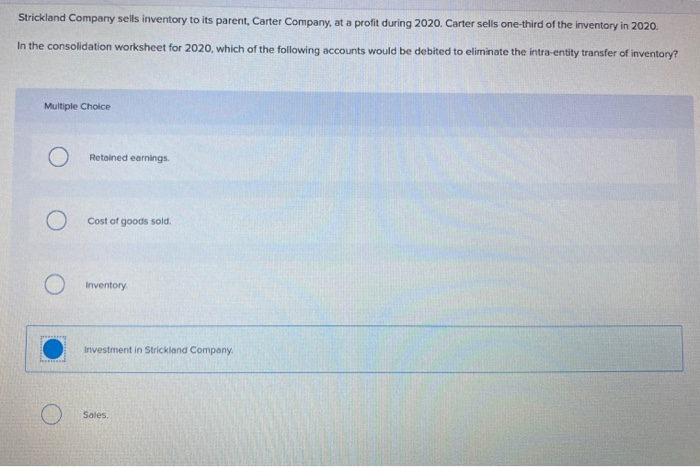 Solved Strickland Company sells inventory to its parent | Chegg.com