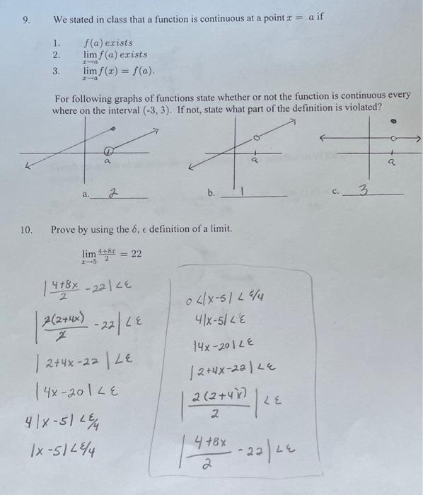 Solved 9. We stated in class that a function is continuous | Chegg.com