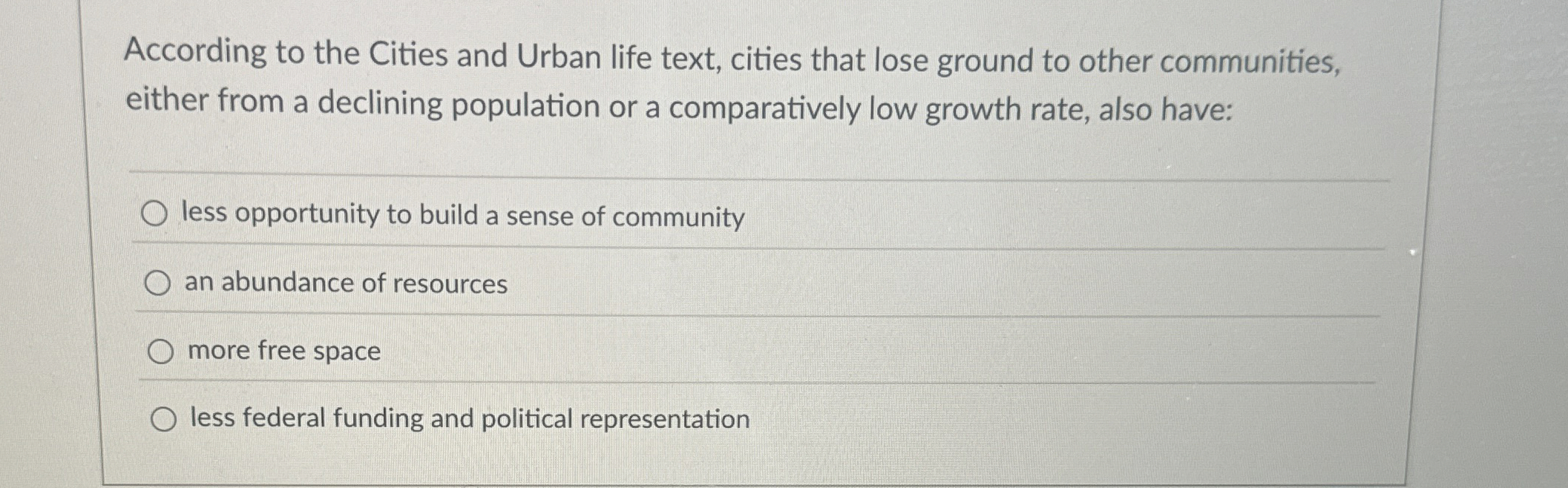 Solved According to the Cities and Urban life text, cities | Chegg.com