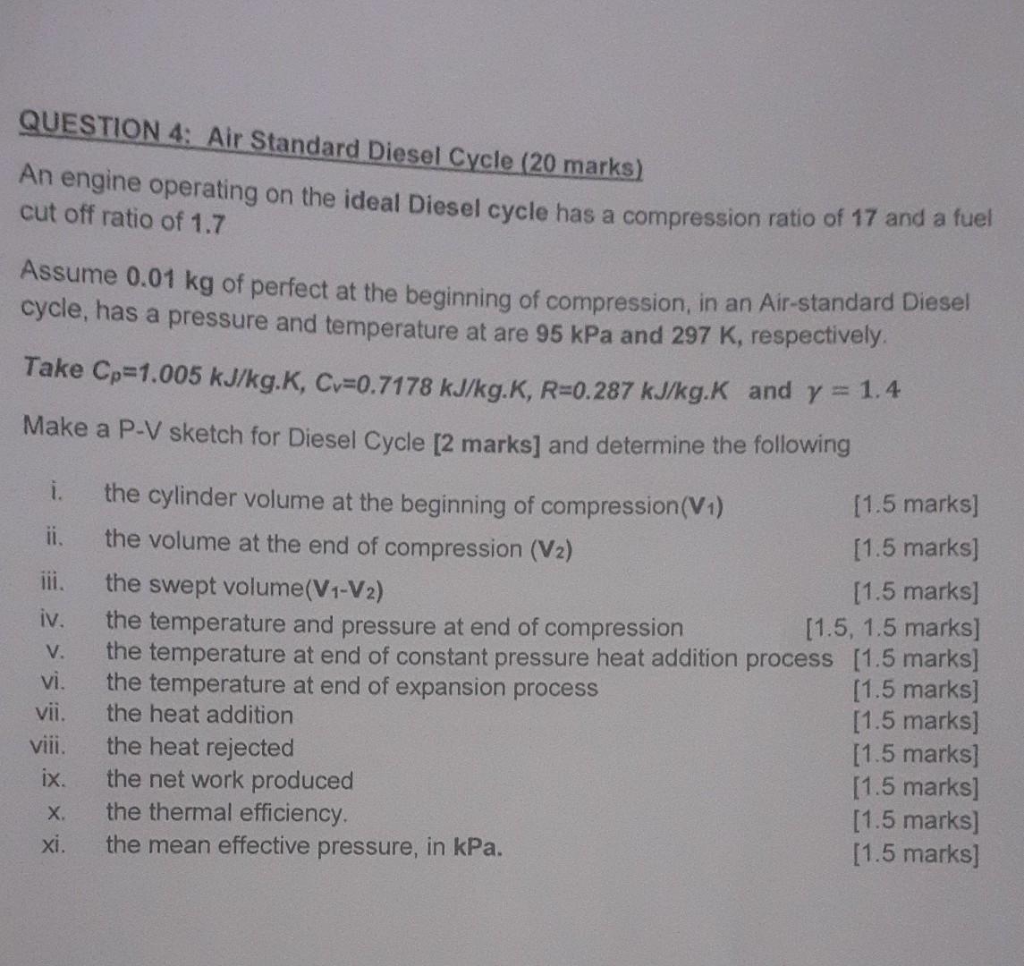 Solved An engine operating on the ideal Diesel cycle has a | Chegg.com