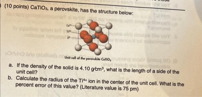 Solved (10 points) CaTiO3, a perovskite, has the structure | Chegg.com