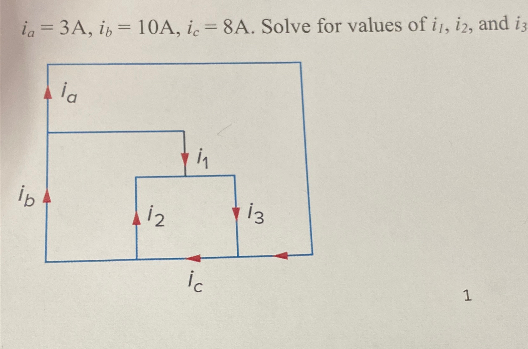 ia=3A,ib=10A,ic=8A. ﻿Solve for values of i1,i2, ﻿and | Chegg.com