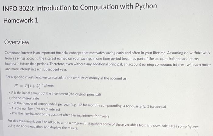 Solved INFO 3020: Introduction to Computation with Python | Chegg.com