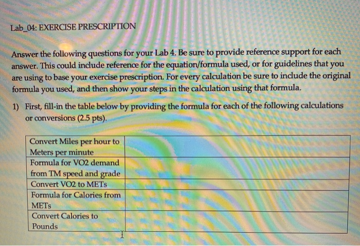 Solved Lab_04: EXERCISE PRESCRIPTION Answer the following | Chegg.com