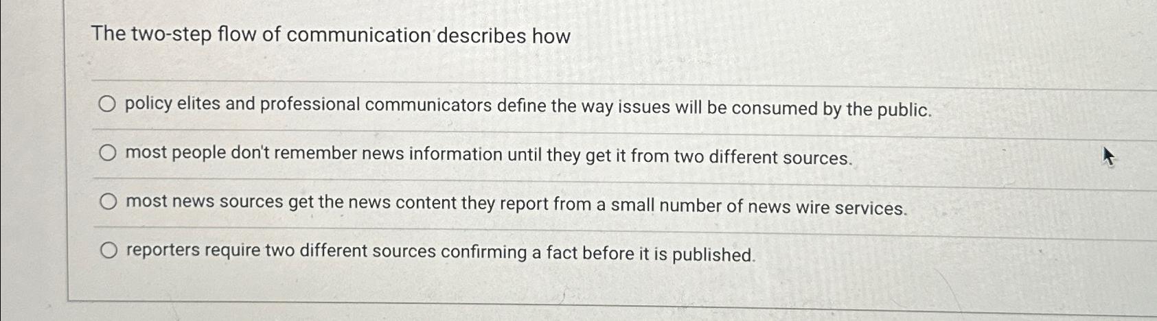 Solved The two-step flow of communication describes | Chegg.com