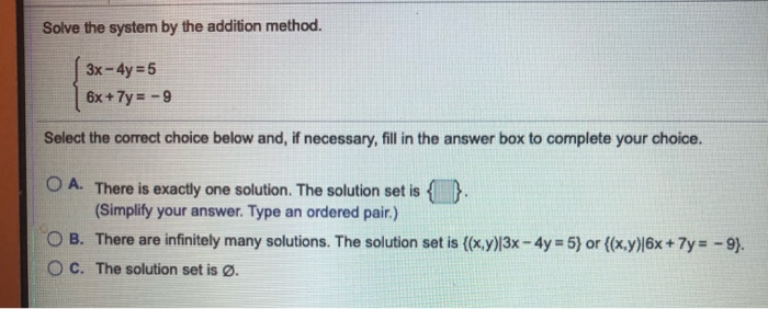Solved Solve the system by the addition method. 3x +11y = 12 | Chegg.com