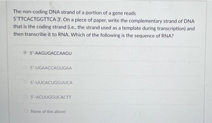 Solved The non-coding DNA strand of a portion of a gene | Chegg.com