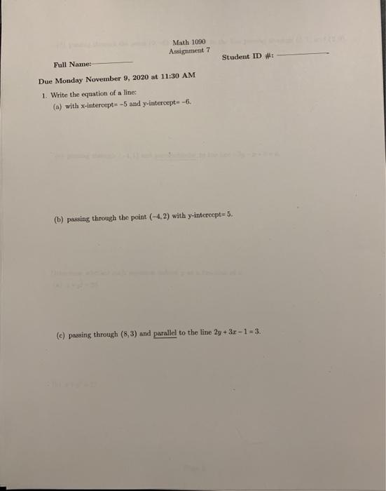 Solved Math 1090 Assignment 7 Student ID #: Full Name: Due | Chegg.com