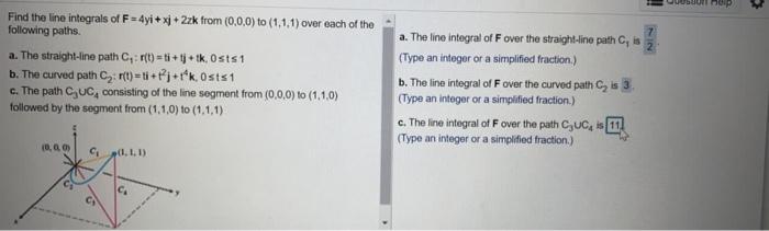 Solved obno Find the line integrals of F=4yi+ x1 + 2zk from | Chegg.com