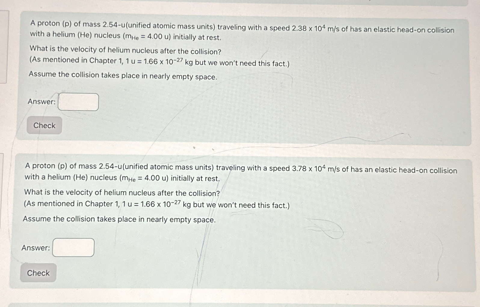 Solved A proton (p) ﻿of mass 2.54-u(unified atomic mass | Chegg.com