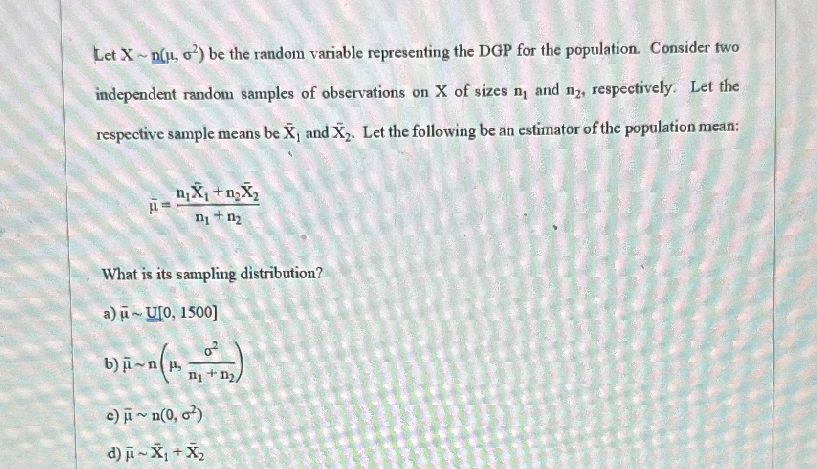 Solved Let x∼n(μ,σ2) ﻿be the random variable representing | Chegg.com