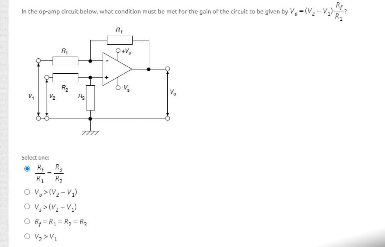 Solved In the op-amp circuit below, what condition must be | Chegg.com