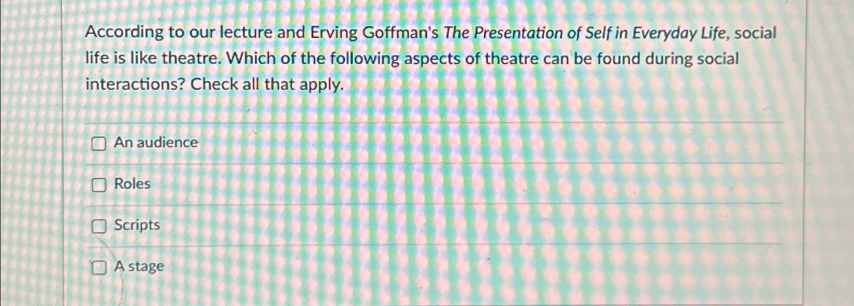 Solved According to our lecture and Erving Goffman's The | Chegg.com
