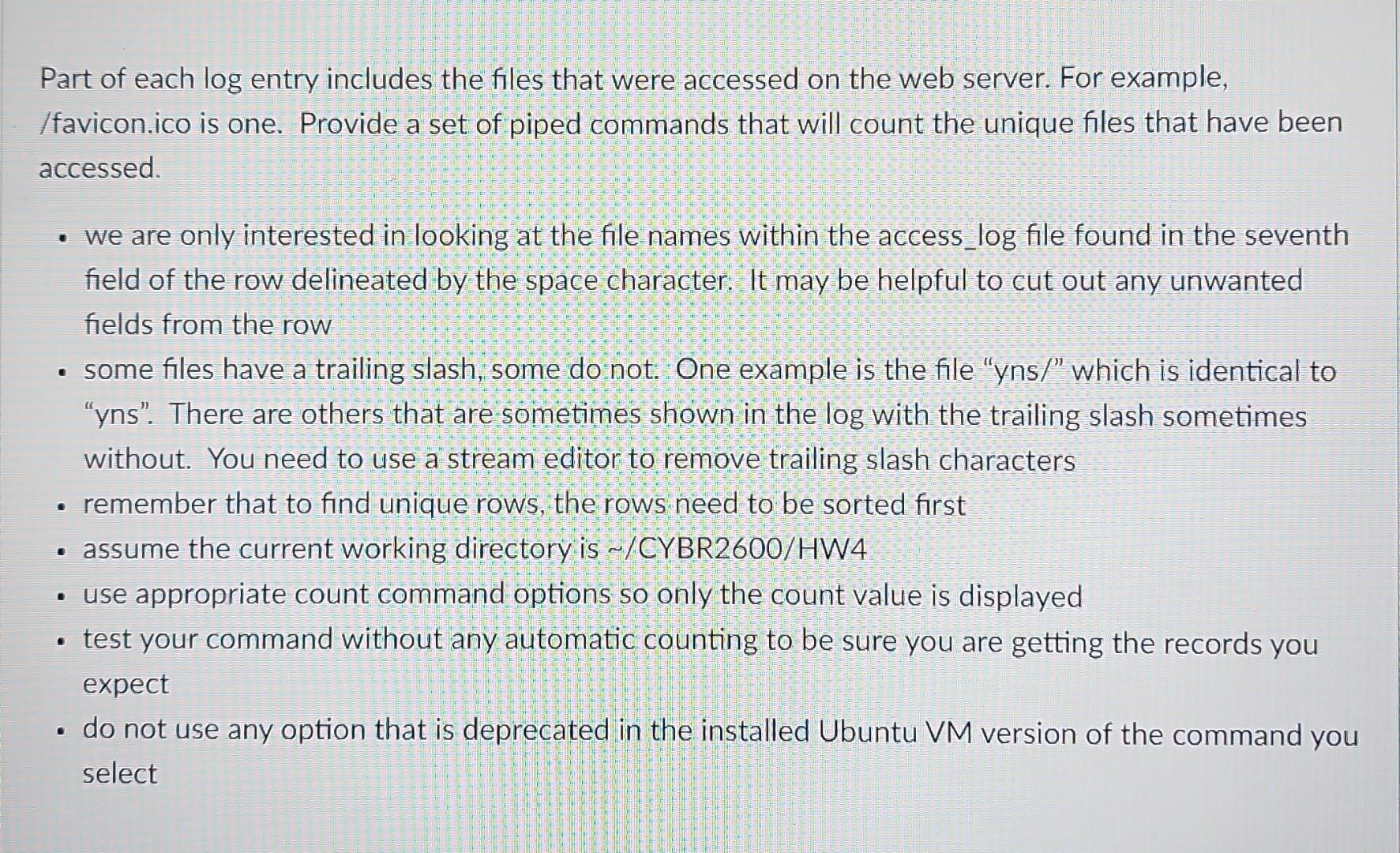 Solved Part of each log entry includes the files that were | Chegg.com