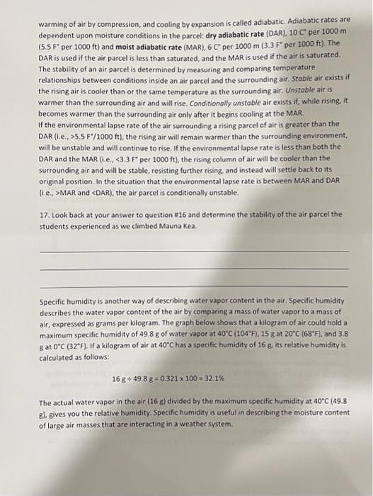 Stability of an air parcel in the atmosphere refers | Chegg.com