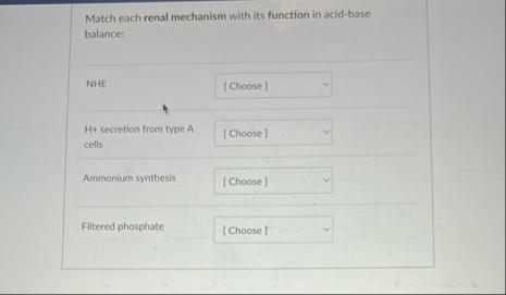 Solved Match each renal mechanism with its function in | Chegg.com