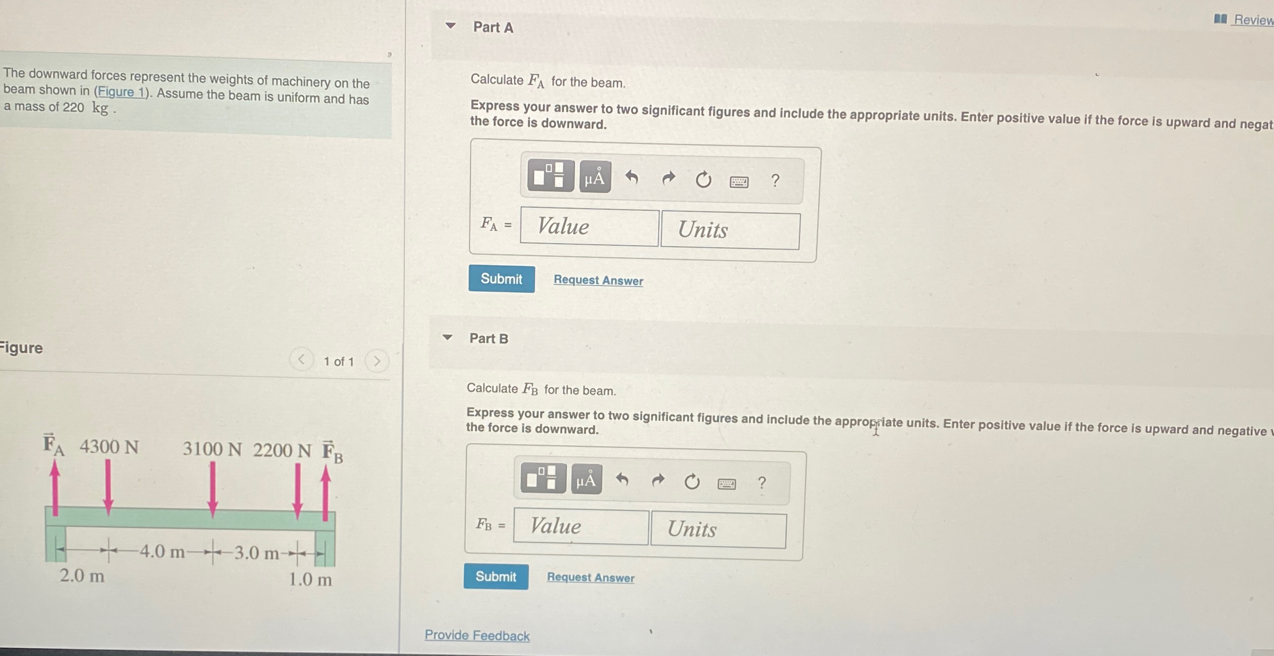Solved Part ARevienThe downward forces represent the weights | Chegg.com