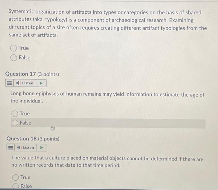 Systematic organization of artifacts into types or | Chegg.com