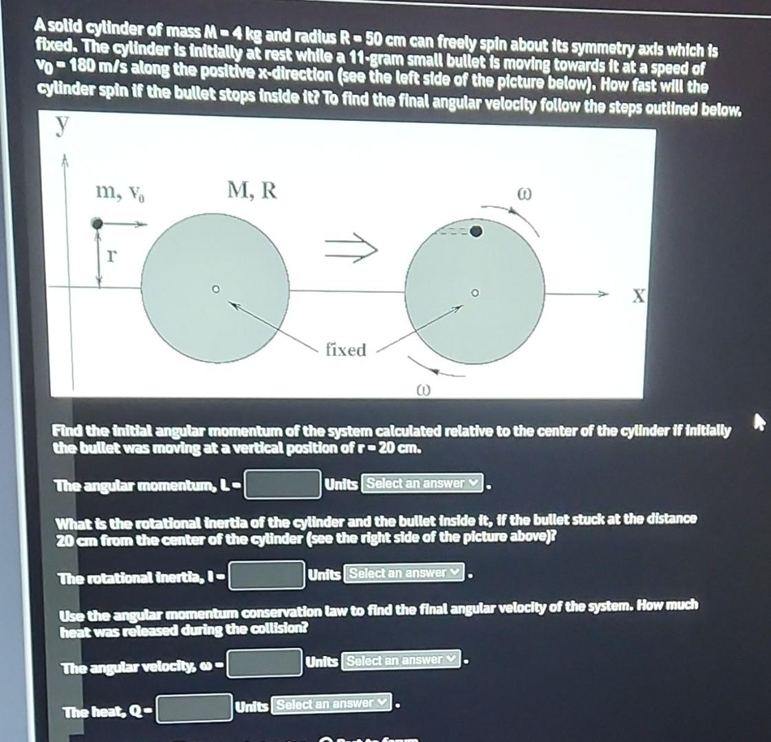 Solved A solid cylinder of mass M−4 kg and radius R=50 cm | Chegg.com