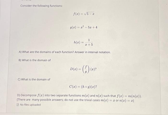 Solved Consider the following functions: f(x)=5−x | Chegg.com