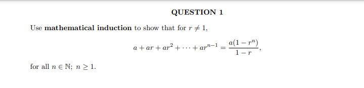 Solved Use mathematical induction to show that for r =1, | Chegg.com