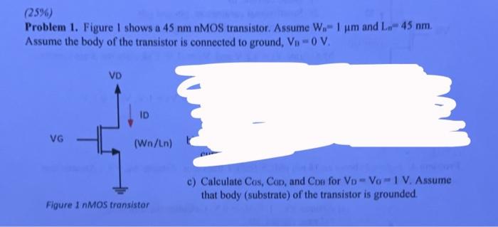 Solved Problem 1. Figure I shows a 45 nmnMOS transistor. | Chegg.com