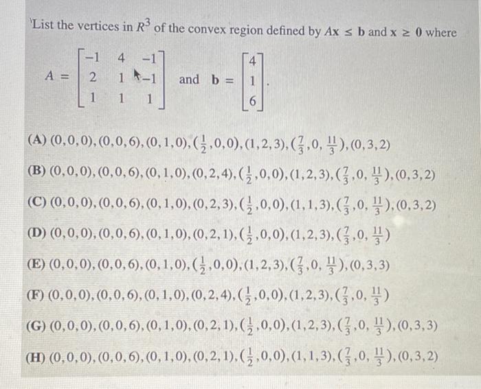 Solved List the vertices in R3 of the convex region defined | Chegg.com