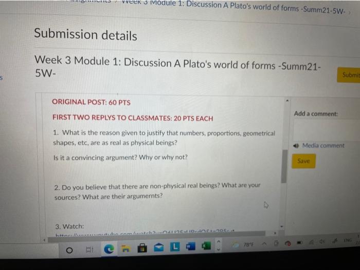 Solved * Week 3 Module 1: Discussion A Plato's world of | Chegg.com