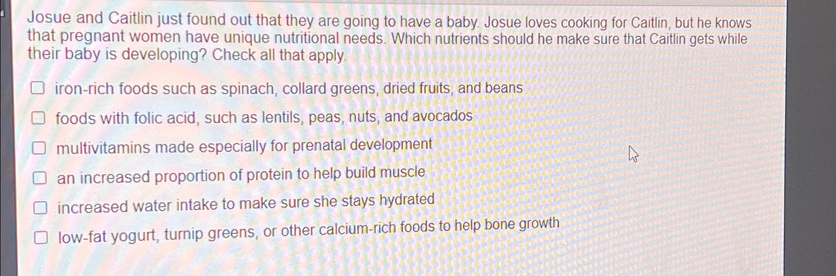 Solved Josue and Caitlin just found out that they are going | Chegg.com