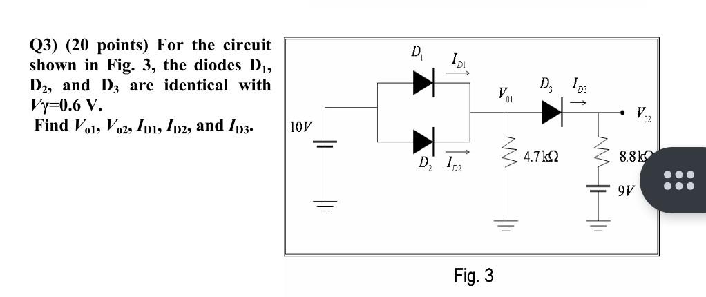 Solved Q3) (20 points) For the circuit shown in Fig. 3, the | Chegg.com