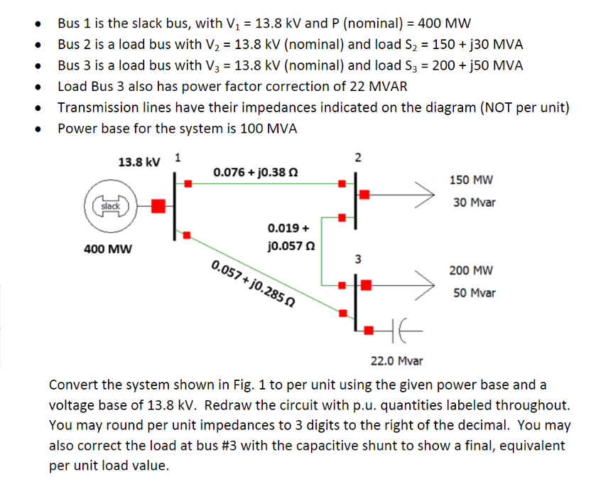 Bus 1 ﻿is the slack bus, with V1=13.8kV ﻿and | Chegg.com