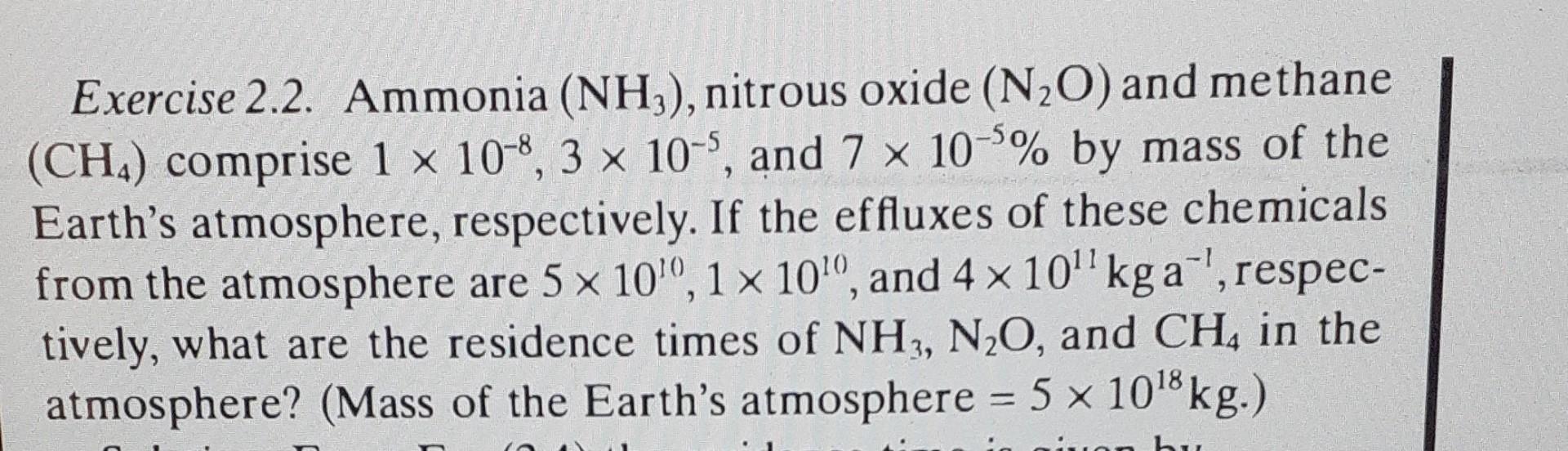 Solved Exercise 2.2. Ammonia (NH3), nitrous oxide (N2O) and | Chegg.com