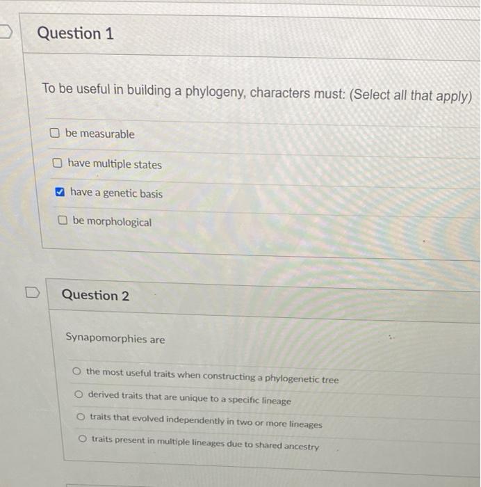 Solved To be useful in building a phylogeny, characters | Chegg.com