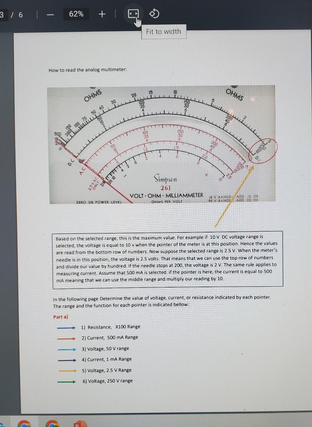 How to read the analog multimeter: Based on the | Chegg.com