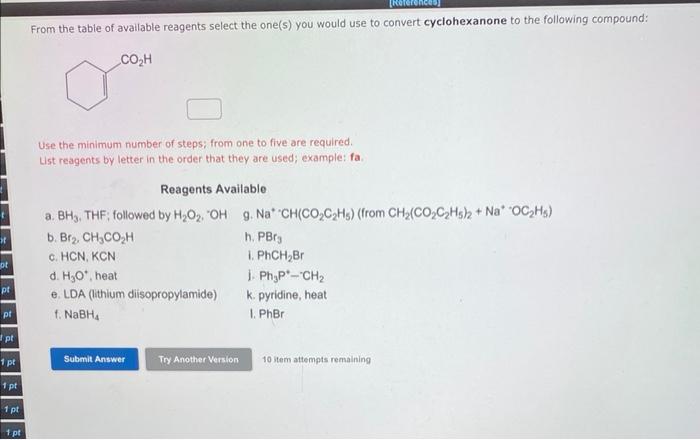 Solved From the table of available reagents select the | Chegg.com