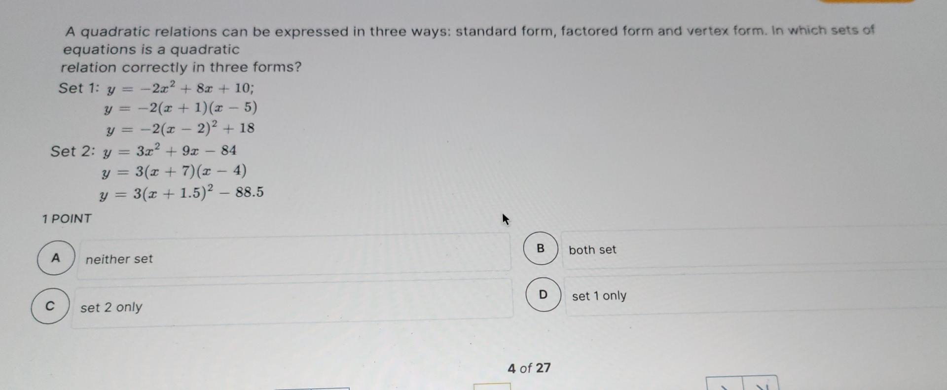 Solved A quadratic relations can be expressed in three ways: | Chegg.com
